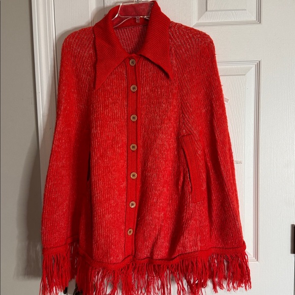 Vintage | Sweaters | Vintage 5s Red Knit Button Swing Poncho Sweater ...